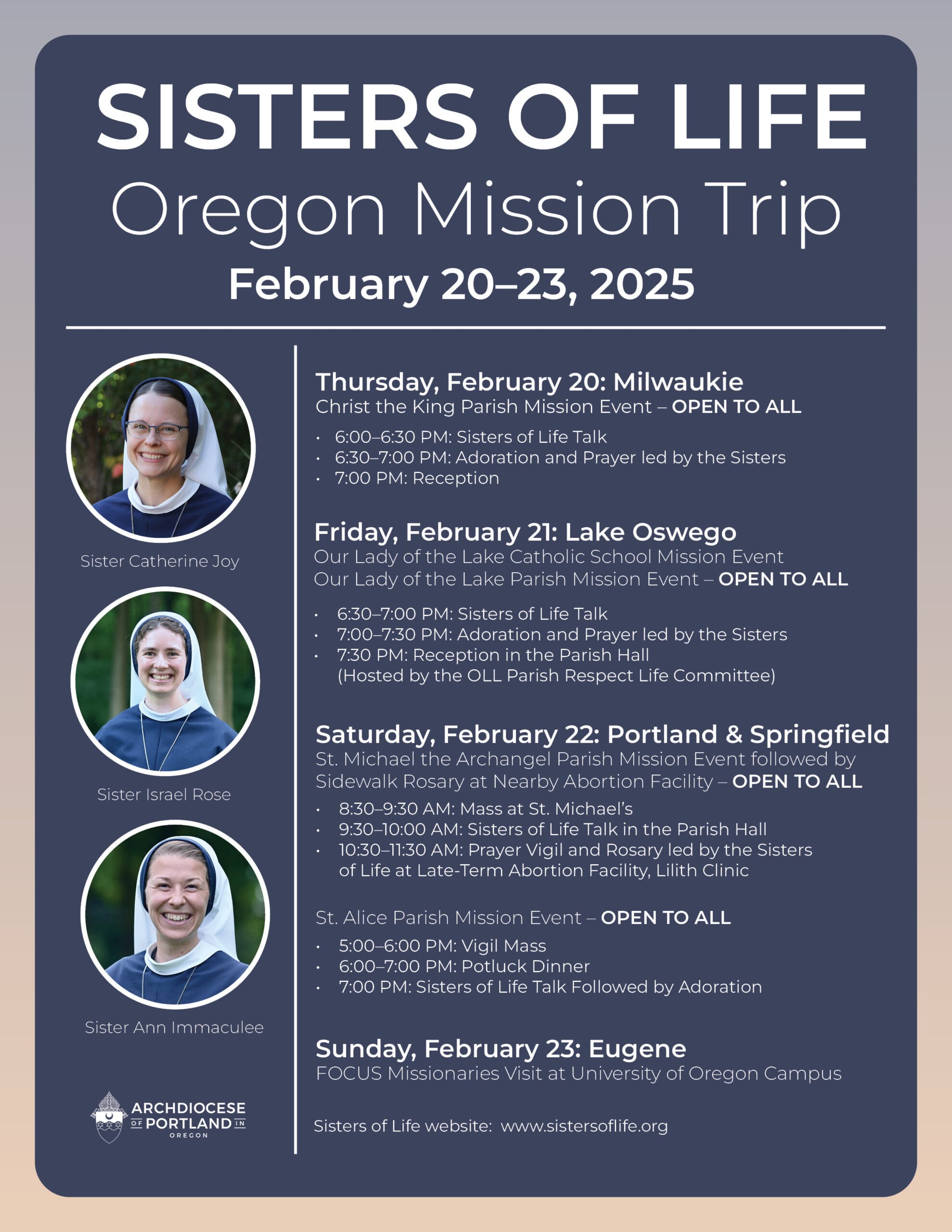 Sisters of Life Oregon Mission Trip Flyer – Oregon Right to Life
